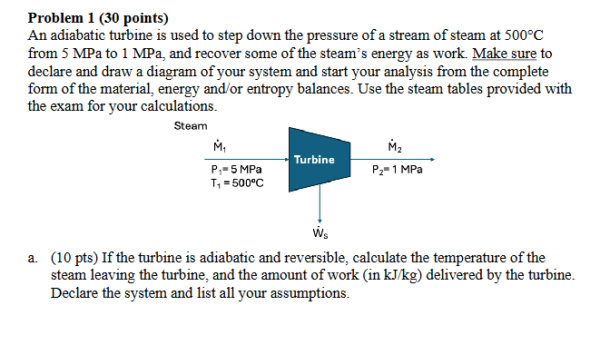 Solved Problem 1 (30 ﻿points)An ﻿adiabatic turbine is ﻿used | Chegg.com