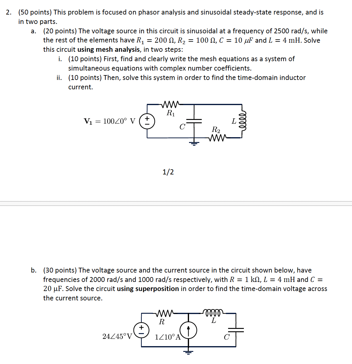 Solved (50 points) This problem is focused on phasor | Chegg.com