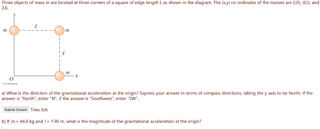 Solved Three objects of mass m are located at three corners | Chegg.com