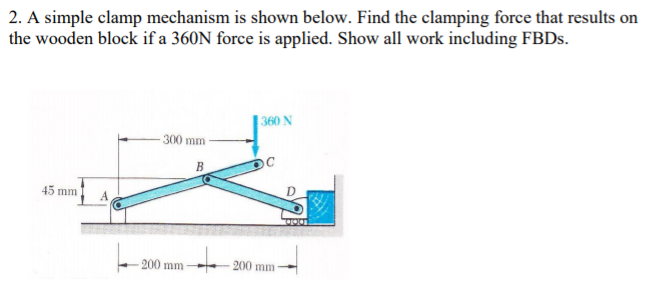 Solved 2. A simple clamp mechanism is shown below. Find the | Chegg.com