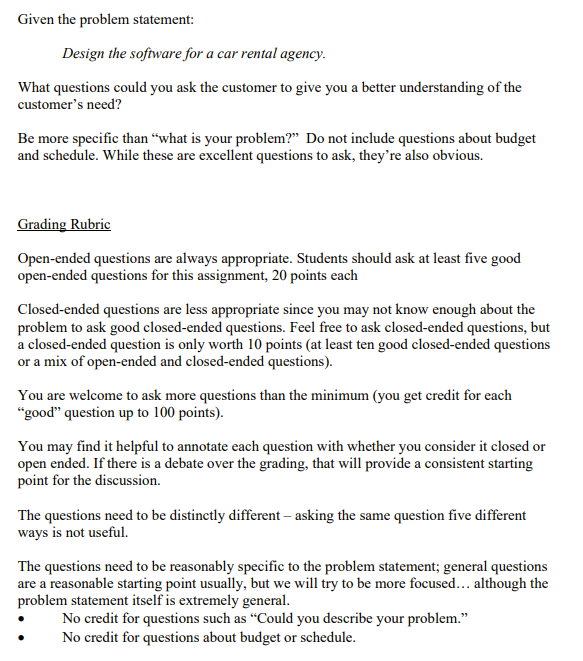 Solved Given the problem statement: Design the software for | Chegg.com