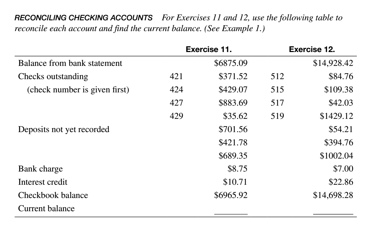 RECONCILING CHECKING ACCOUNTS For Exercises 11 and | Chegg.com