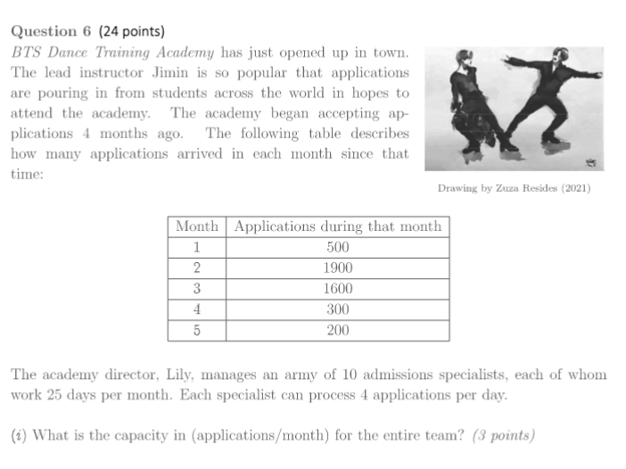 Solved Question 6 (24 points) BTS Dance Training Academy has | Chegg.com
