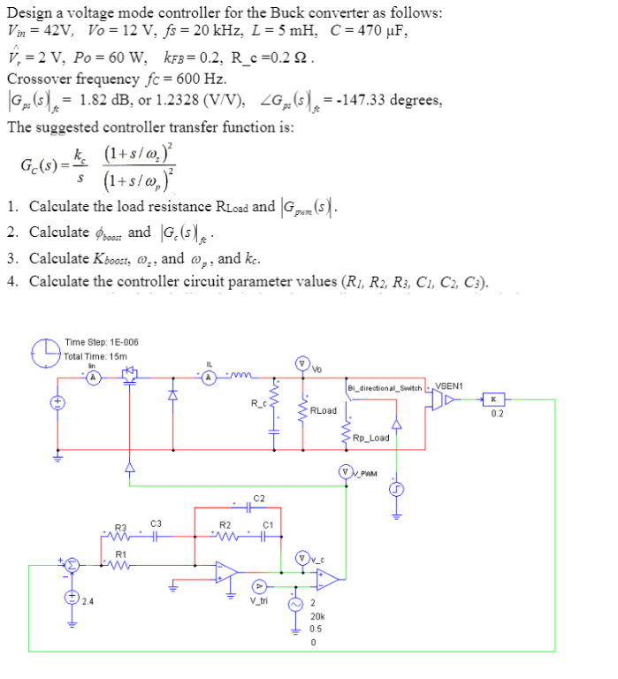 Design a voltage mode controller for the Buck | Chegg.com