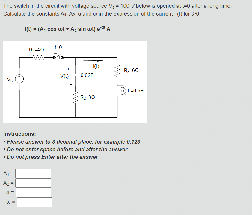 Solved The switch in the circuit with voltage source VS=100 | Chegg.com