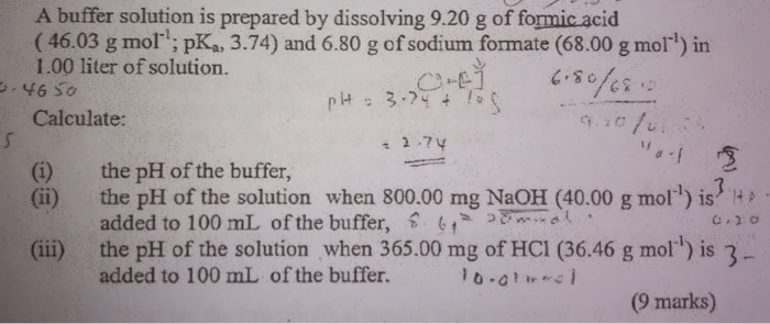 Solved A buffer solution is prepared by dissolving 9.20 g of | Chegg.com