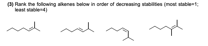 Solved (3) Rank the following alkenes below in order of | Chegg.com