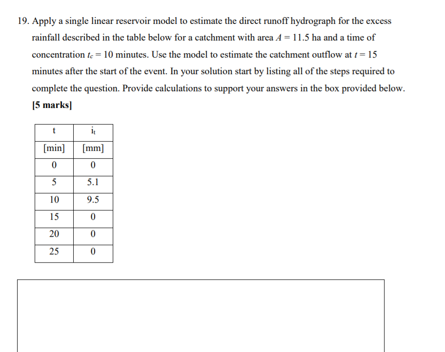 Solved 19. Apply a single linear reservoir model to estimate | Chegg.com