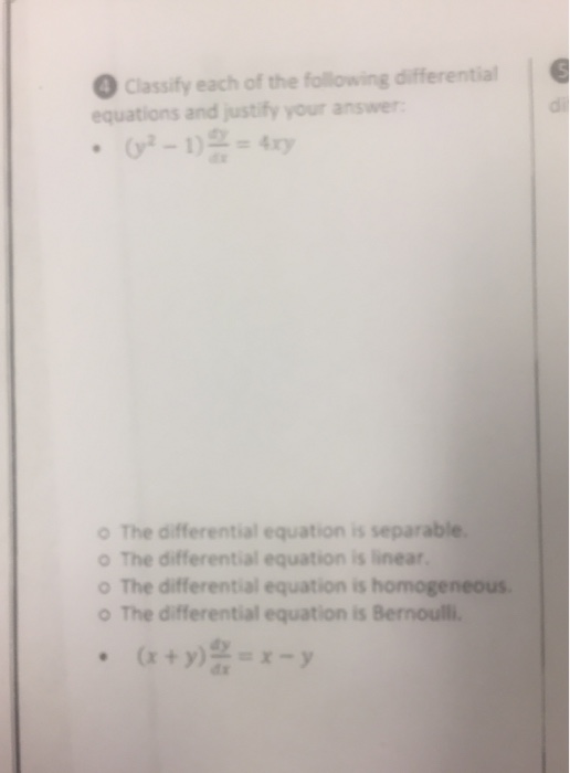 Solved Classify each of the following differential equations | Chegg.com