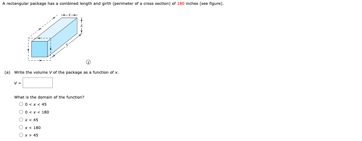 Solved A rectangular package has a combined length and girth | Chegg.com