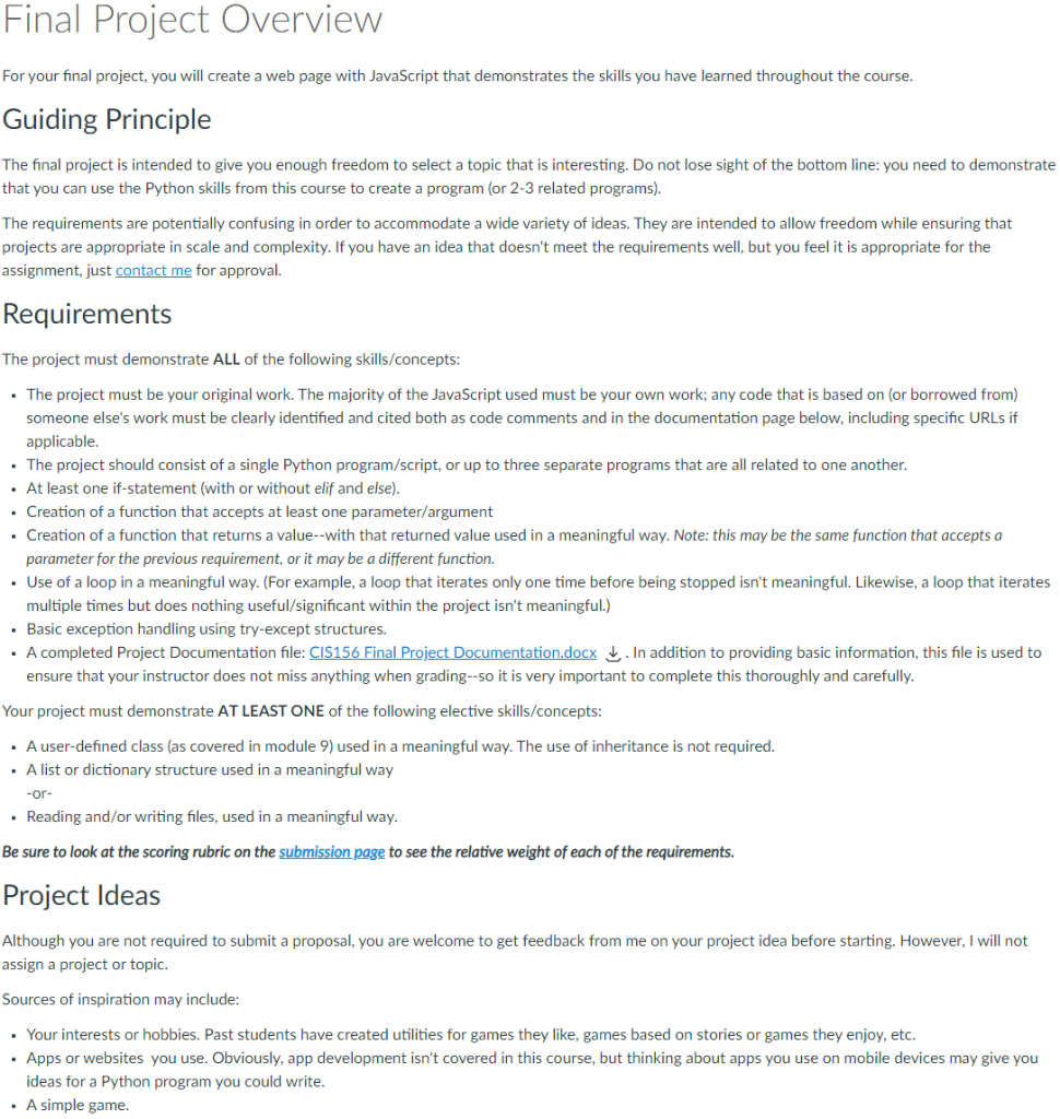 Final Project Overview For your final project, you | Chegg.com