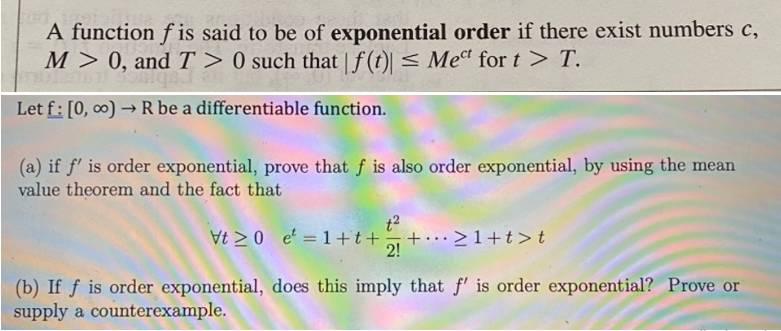 Solved A function f is said to be of exponential order if | Chegg.com