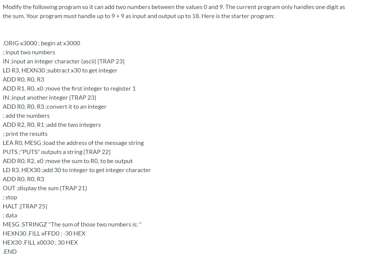 Modify the following program so it can add two | Chegg.com Modify the following program so it can add two | Chegg.com