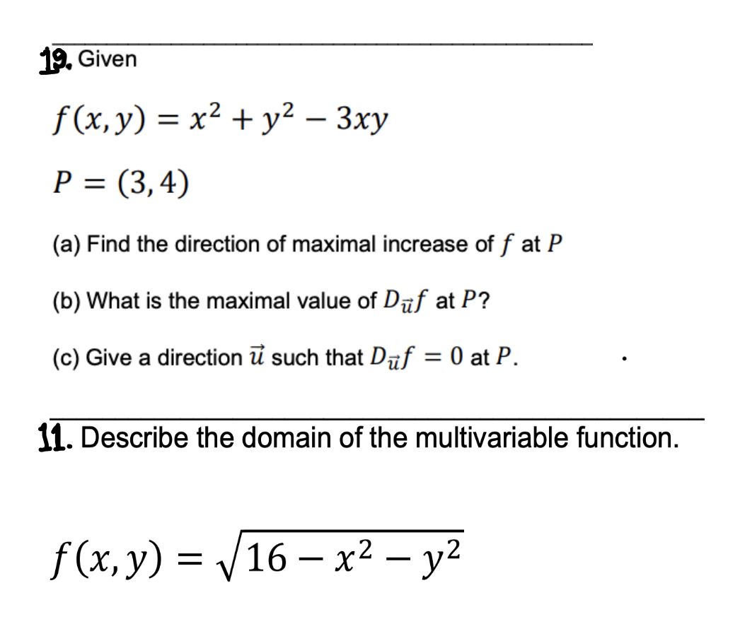 Solved 19. Given f(x, y) = x2 + y2 – 3xy P = (3,4) (a) Find | Chegg.com