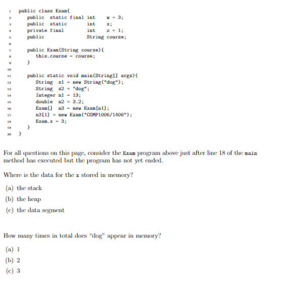 Solved For all questions on this page, consider the Exan | Chegg.com