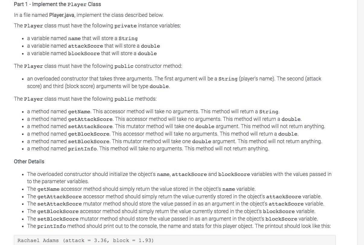 Solved Part 1 - Implement the Player Class In a file named | Chegg.com
