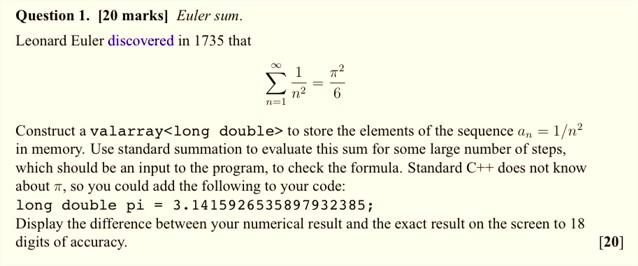 Solved Question 1. [20 marks] Euler sum. Leonard Euler | Chegg.com