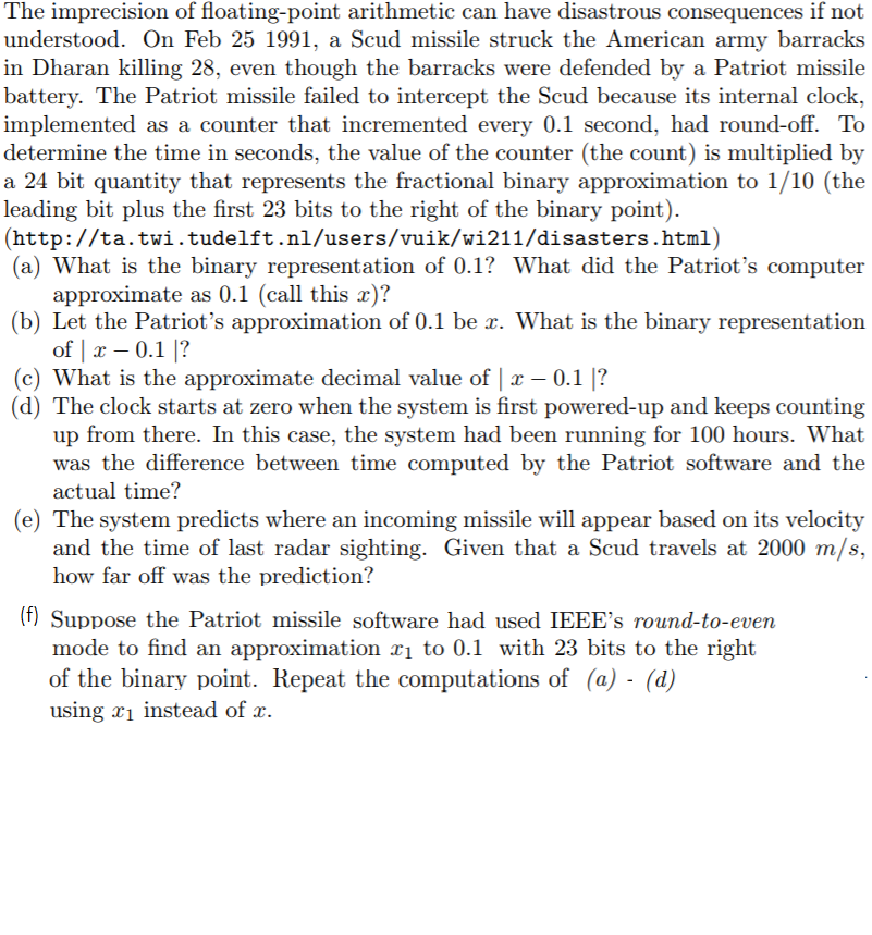 The imprecision of floating-point arithmetic can have | Chegg.com