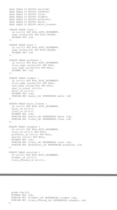 Solved DROP TABLE IF EXISTS enrolled DROP TABLE IF EXISTS | Chegg.com