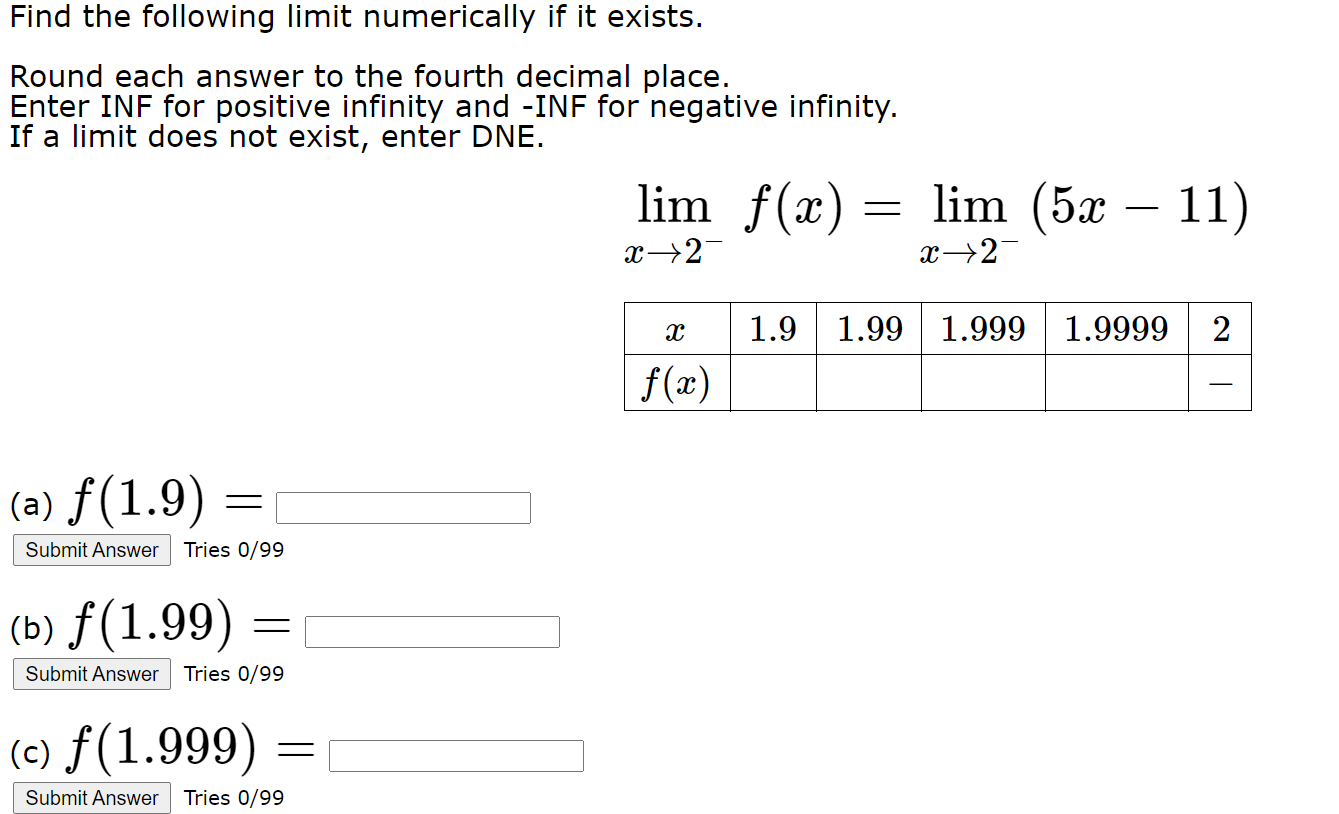 Solved Find the following limit numerically if it exists. | Chegg.com | Chegg.com