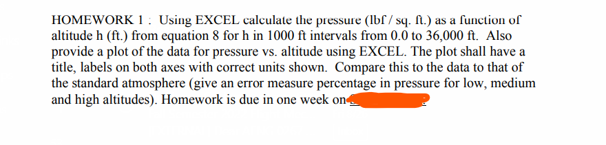 HOMEWORK 1 : Using EXCEL calculate the pressure (lbf | Chegg.com