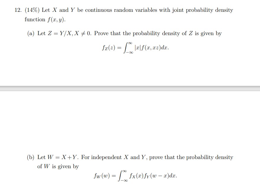 Solved 12. (14%) ﻿Let X and Y be continuous random variables | Chegg.com
