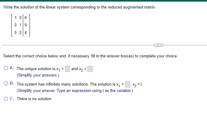 Solved Write the solution of the linear system corresponding | Chegg.com