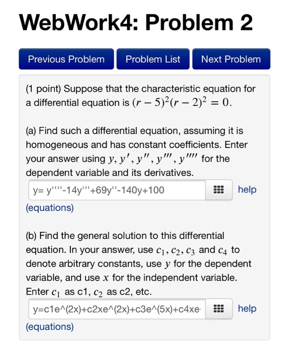 Solved Webwork4 Problem 2 Previous Problem Problem List 6910