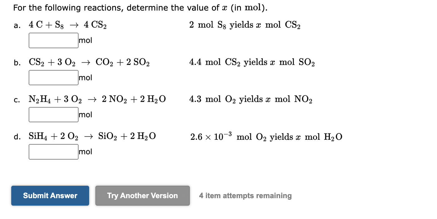 Solved For the following reactions, determine the value of x | Chegg.com