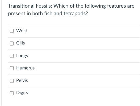 Solved Transitional Fossils: Which of the following features | Chegg.com