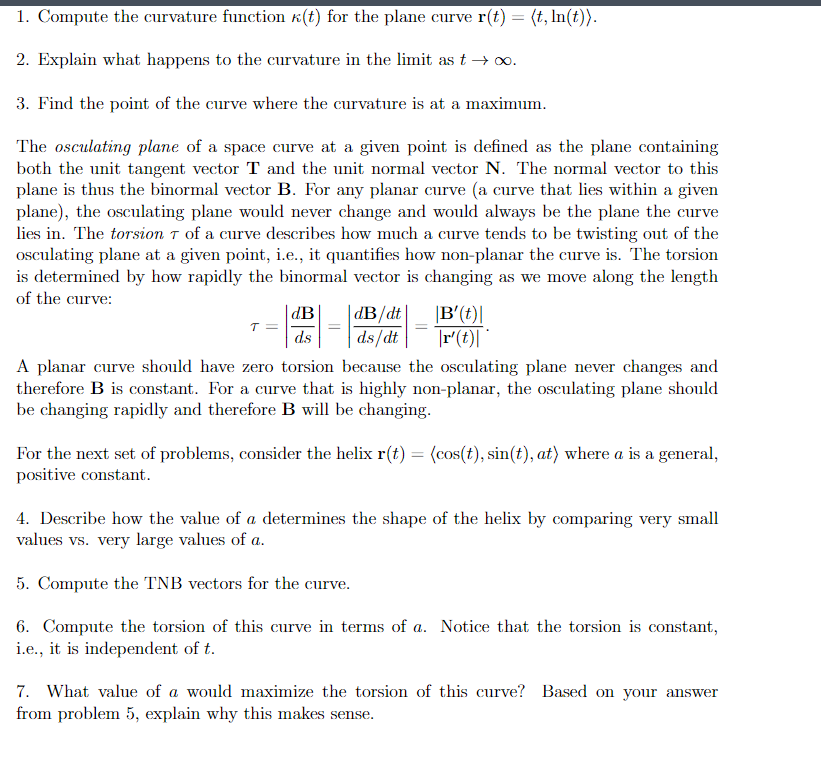 Solved Compute the curvature function κ(t) ﻿for the plane | Chegg.com