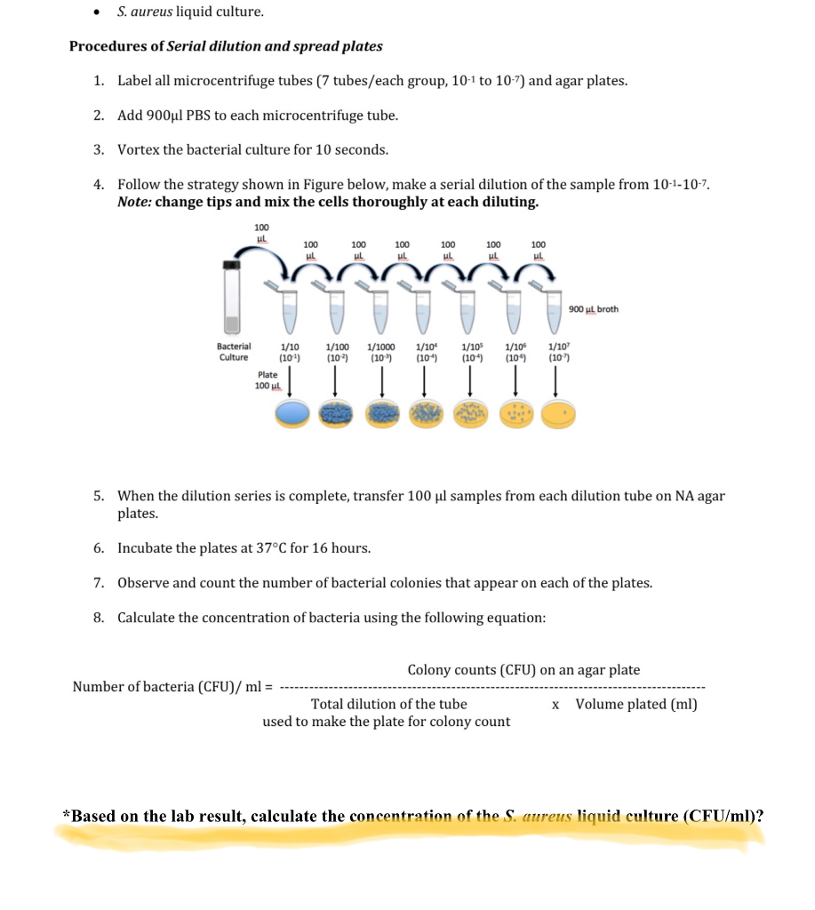 1 of 2 MICR140L Lab 12 Serial dilution and spread | Chegg.com
