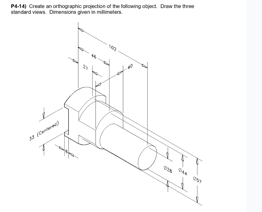 Solved P4-14) Create an orthographic projection of the | Chegg.com