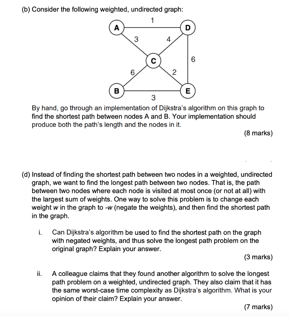 Solved (b) Consider the following weighted, undirected | Chegg.com