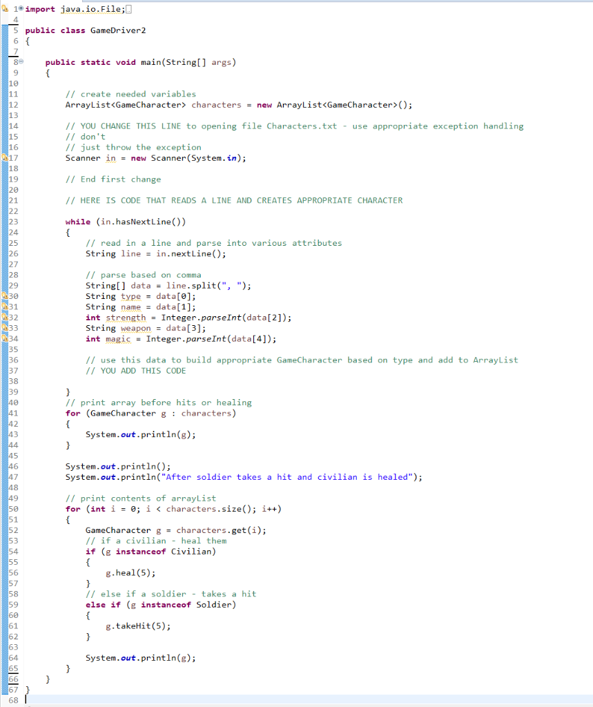Solved In Java. Modify the attached GameDriver2 to read | Chegg.com