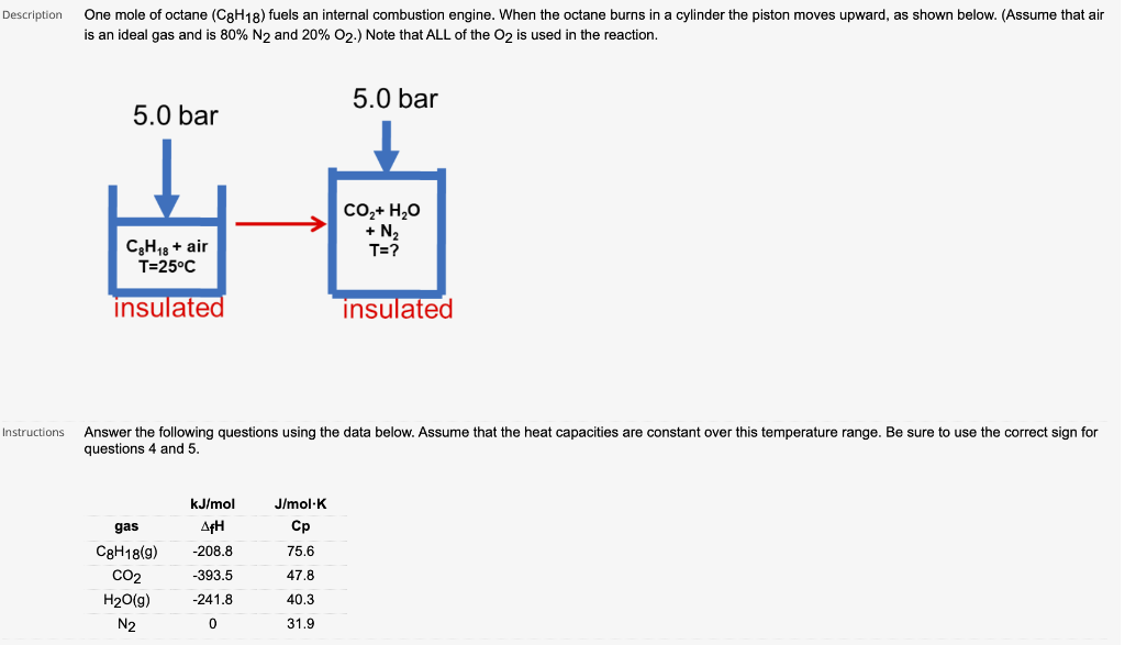 Solved One mole of octane (C8H18) fuels an internal | Chegg.com