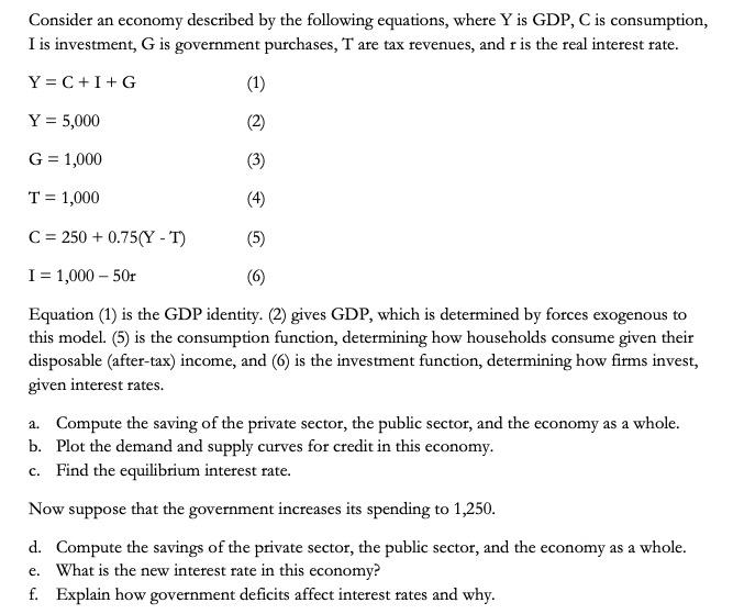 Solved Consider an economy described by the following | Chegg.com