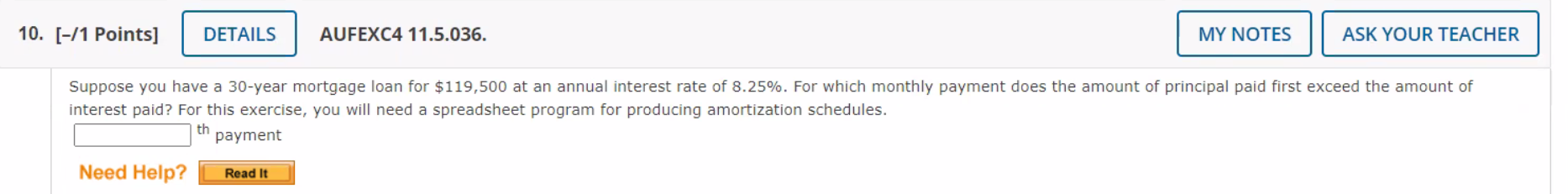 Solved 10. [-/1 Points] DETAILS AUFEXC4 11.5.036. MY NOTES | Chegg.com