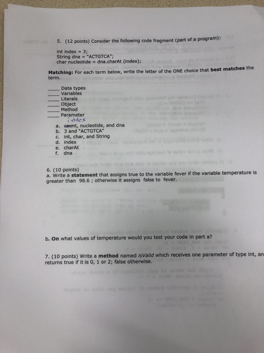 Solved 5. (12 points) Consider the following code fragment | Chegg.com