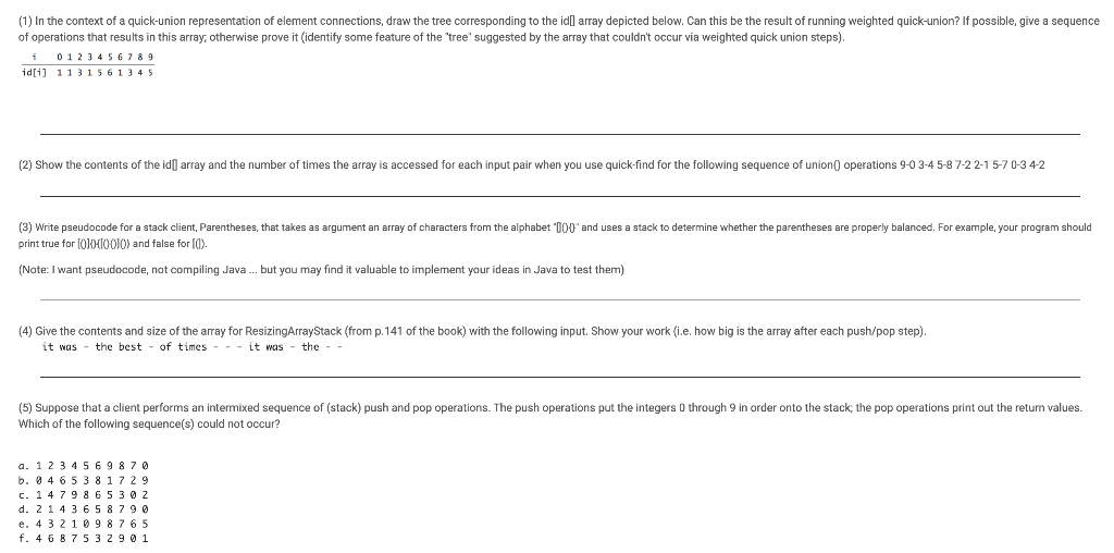 Solved (1) In the context of a quick-union representation of | Chegg.com