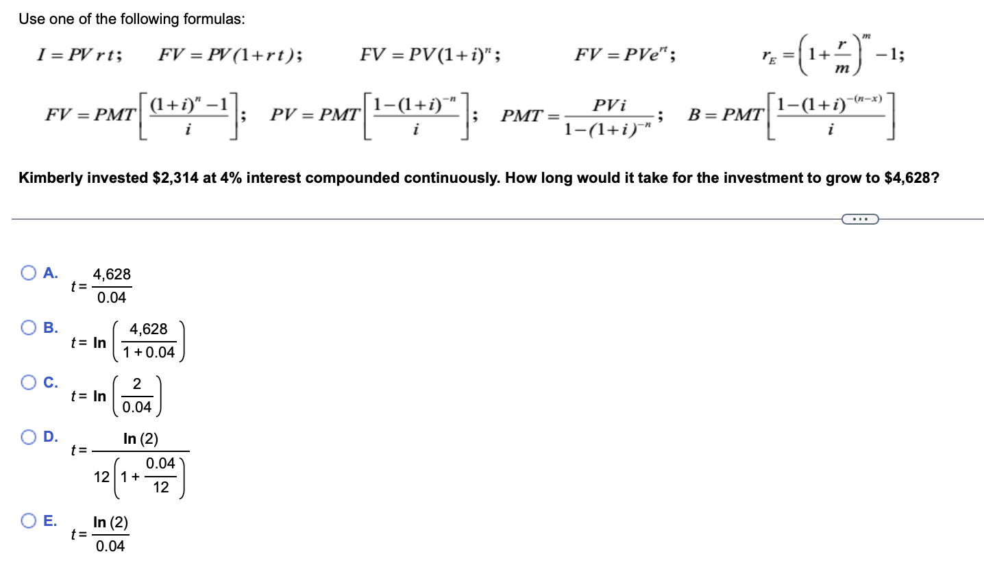 Solved Use one of the following formulas: 22 I = PVrt; FV = | Chegg.com