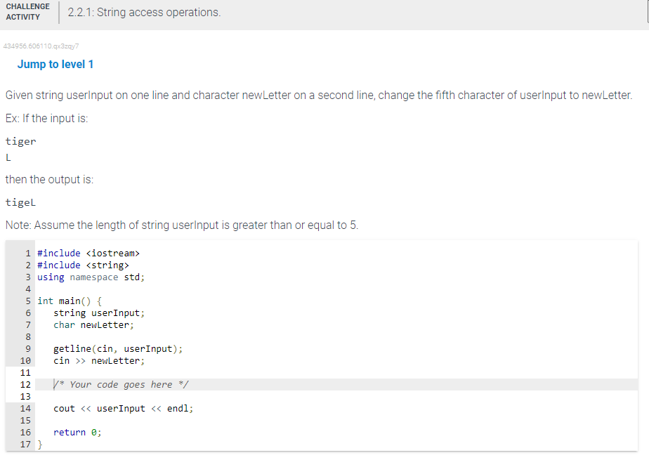 Solved Jump to level 1 Given string userlnput on one line | Chegg.com