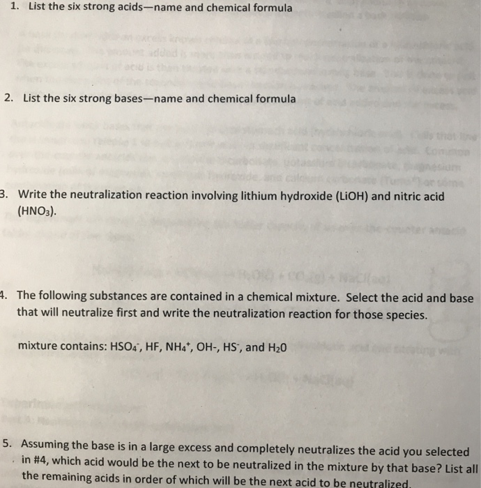 Solved 1. List the six strong acids-name and chemical | Chegg.com