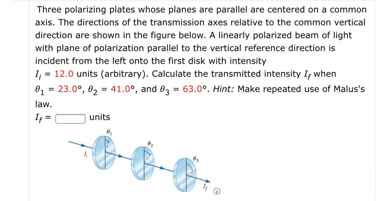 Solved Three polarizing plates whose planes are parallel are | Chegg.com