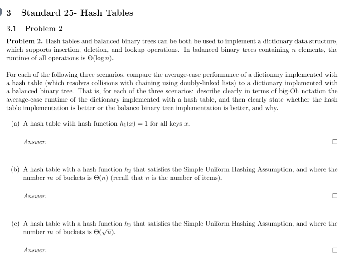 3 Standard 25- Hash Tables 3.1 Problem 2 Problem 2. | Chegg.com