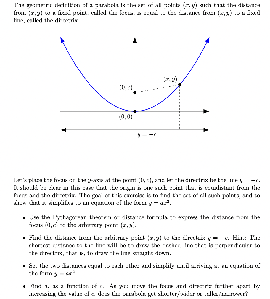Solved The geometric definition of a parabola is the set of | Chegg.com