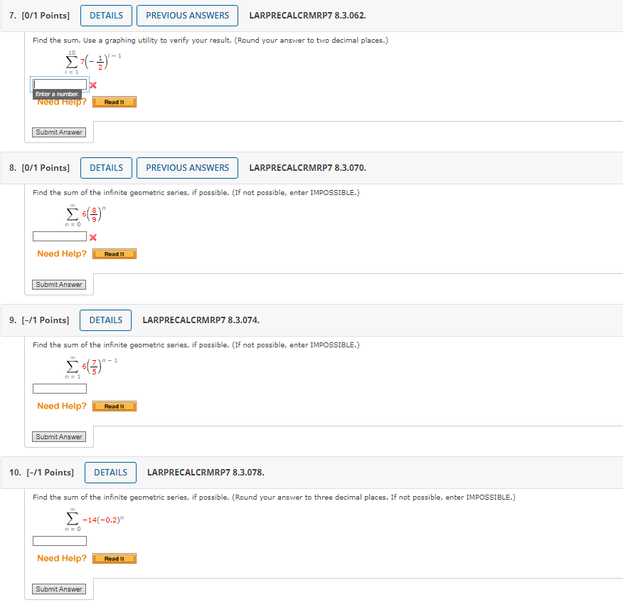 Solved Points]Find the sum. Use a graphing utility to verify | Chegg.com