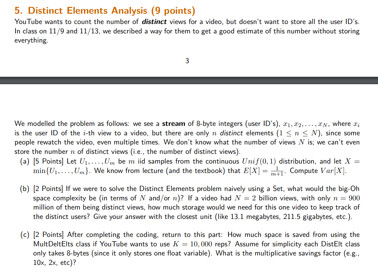 5. Distinct Elements Analysis (9 points) YouTube | Chegg.com
