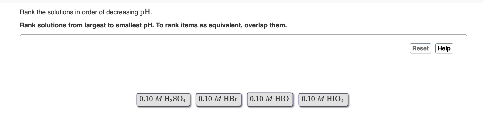 Solved Rank the solutions in order of decreasing pH. Rank | Chegg.com