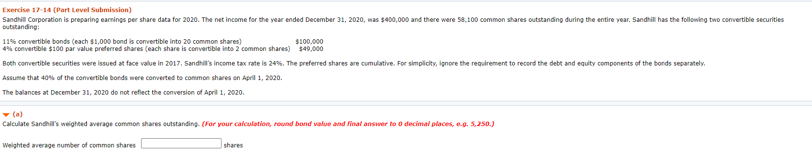 Solved Exercise 17-14 (Part Level Submission) Sandhill | Chegg.com